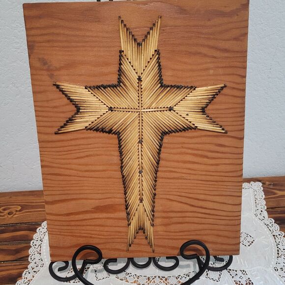 Handmade | Art | Vintage Matchstick Burnt Matches Cross Tramp Art Folk ...